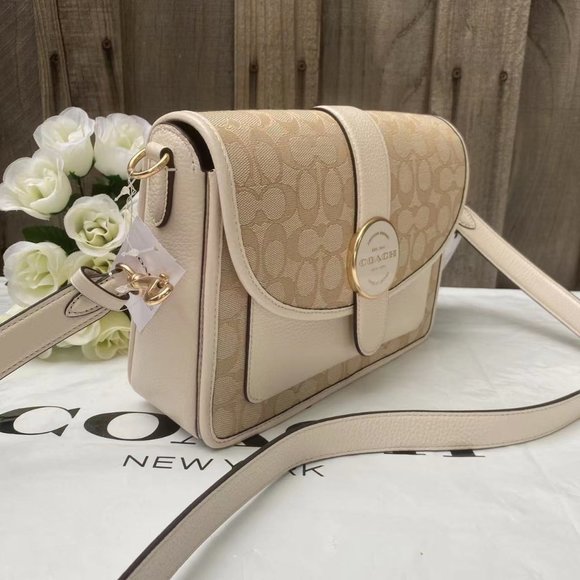 Coach | Bags | Coach Lonnie Crossbody Khaki Signature Jacquard Chalk ...